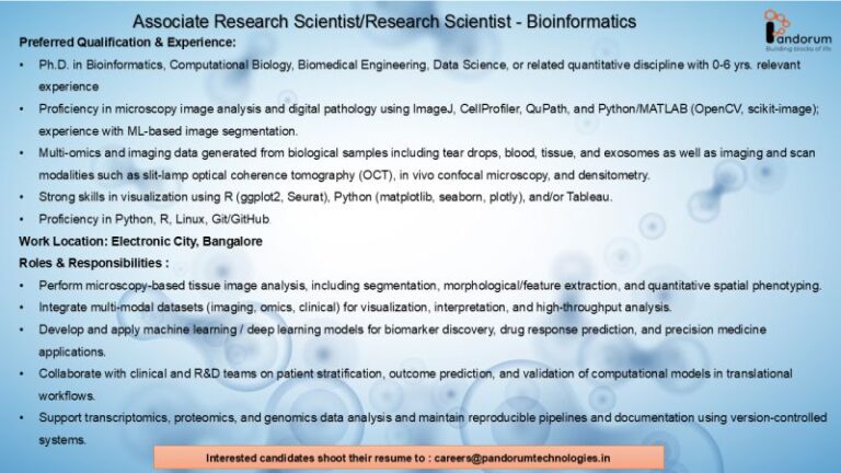 Hiring PhD-trained scientists - Freshers - Bangalore (Bioinformatics ...